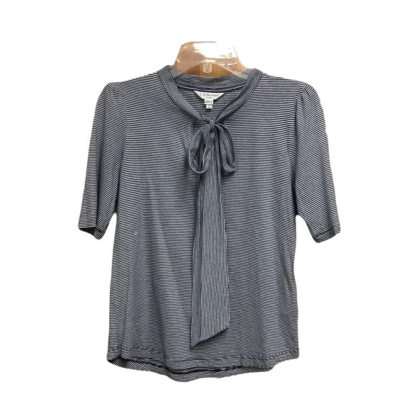 LK Bennett | Tops | Lk Bennett Black And White Striped Blouse With Tie ...